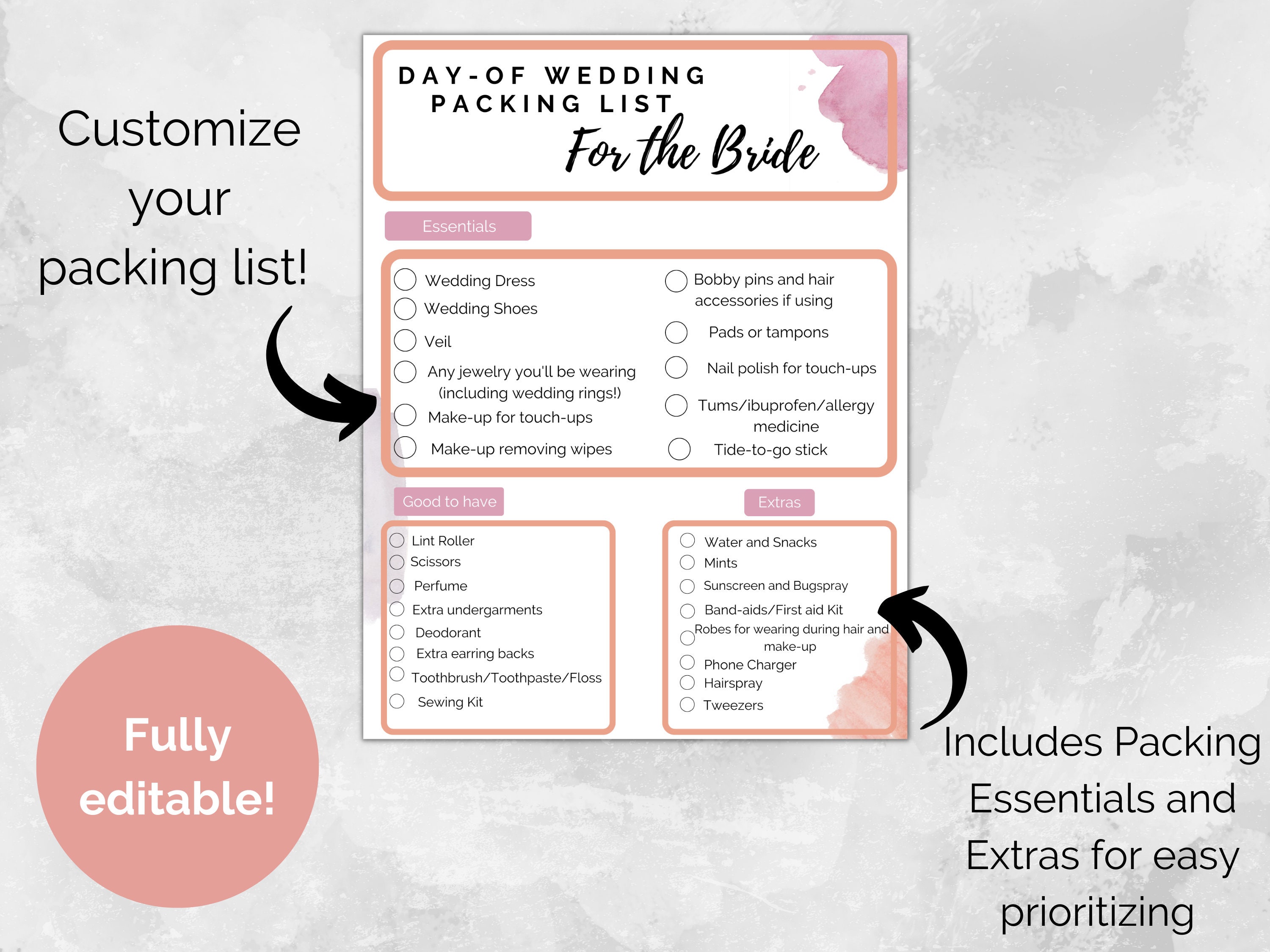 Editable Wedding Checklist Bride Checklist Bride Packing List Editable Wedding Checklist Bride Checklist Bride Packing List