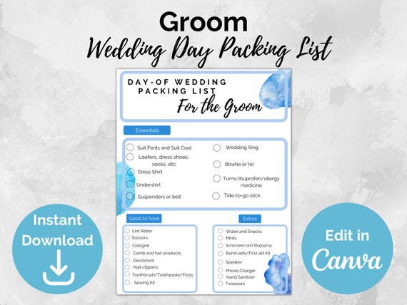 Editable Wedding Checklist Groom Checklist Groom Packing - Etsy Canada