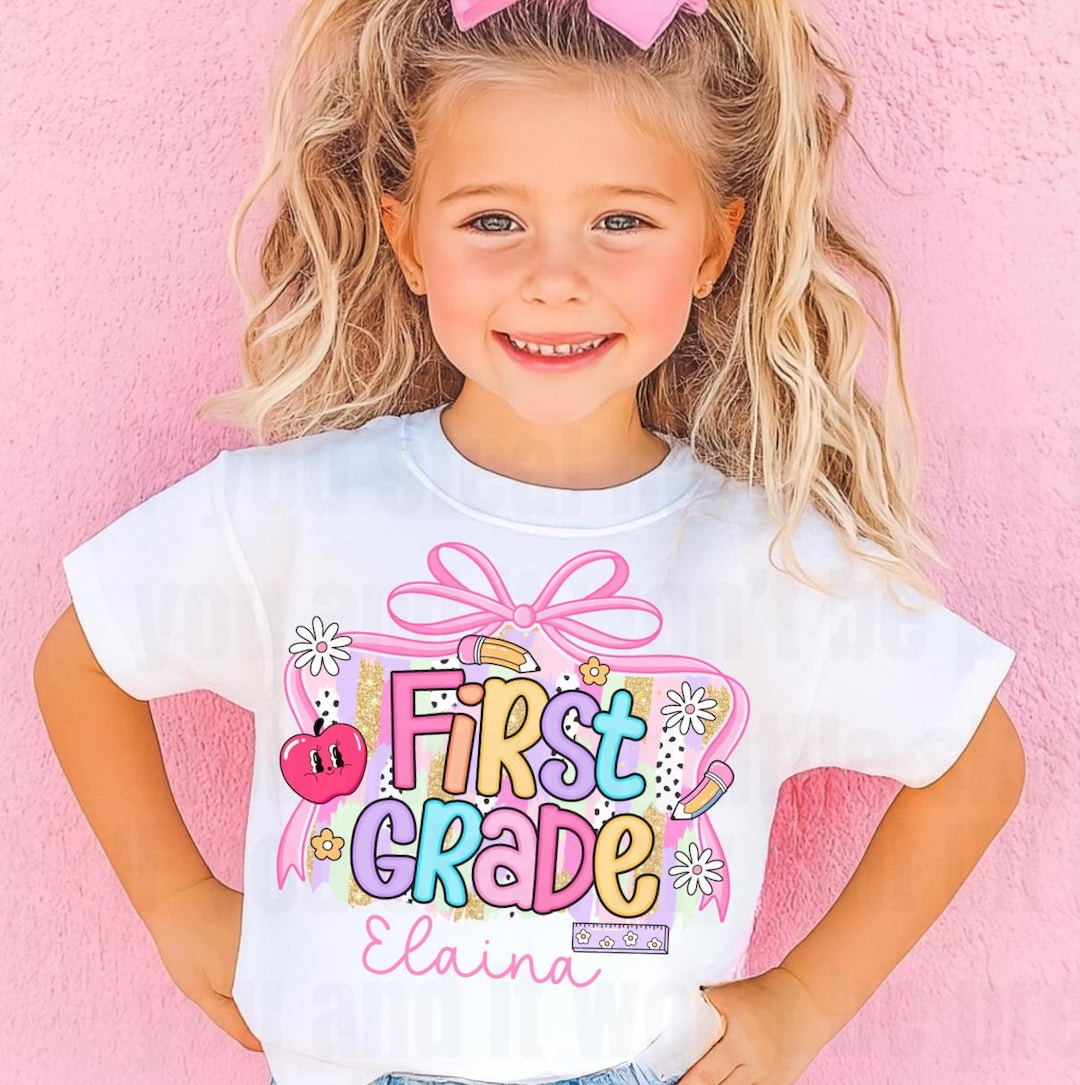 Custom Kids Name Back to School First Grade Shirt, Personalized Preppy ...