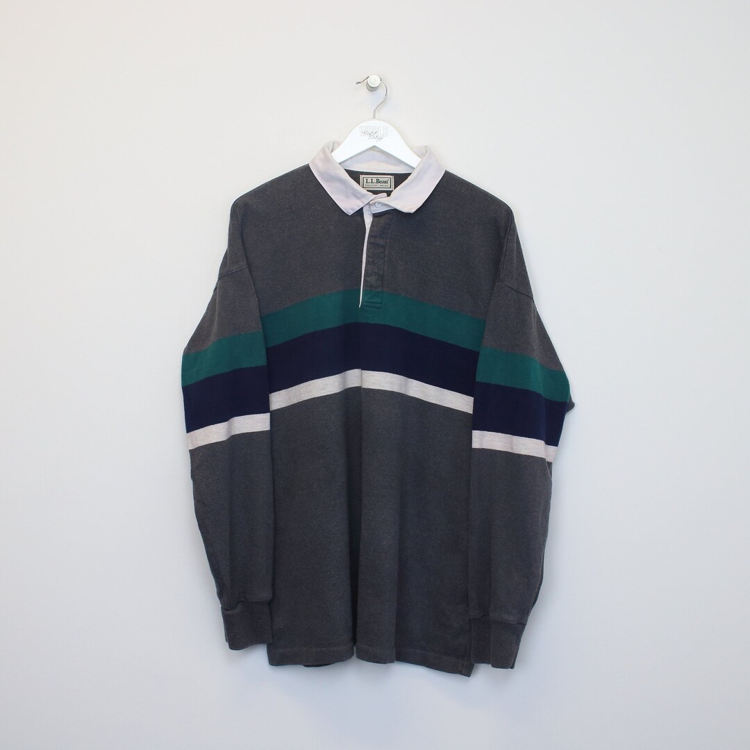 Vintage L.L. Bean Rugby Shirt in Grey and Navy. Best Fits L - Etsy
