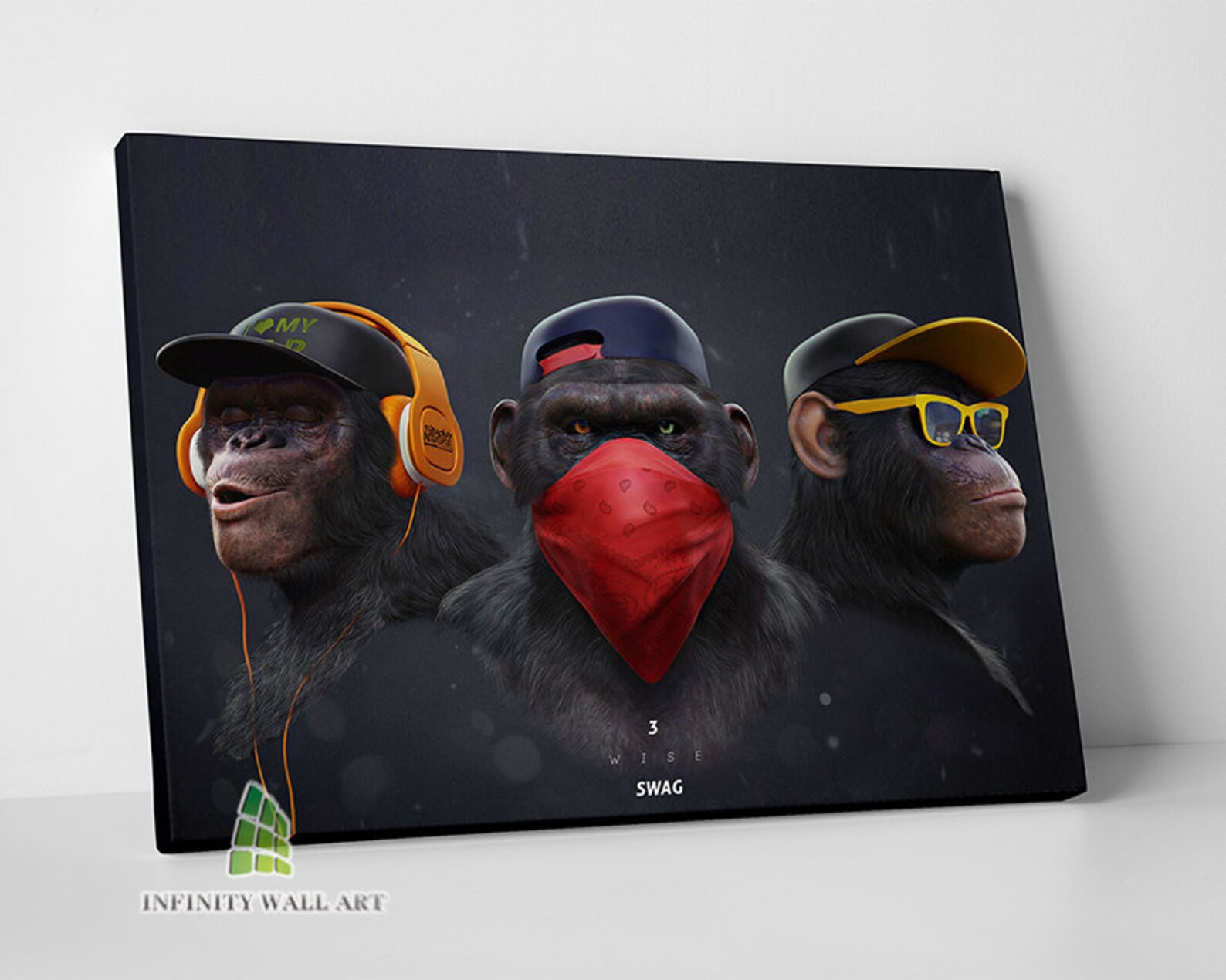 3 Swag Monkeys Banksy Graffiti Canvas Art Wall Art Animal Print Picture ...