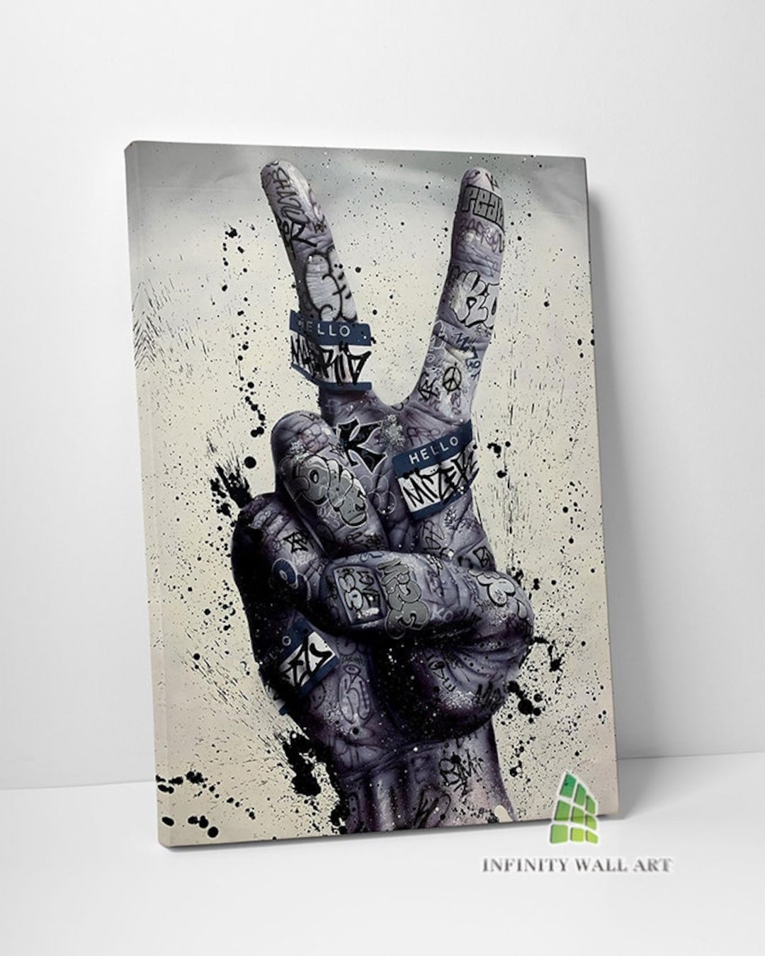 Peace Sign Graffiti Hand Canvas Art Wall Art Print Picture Banksy Style ...