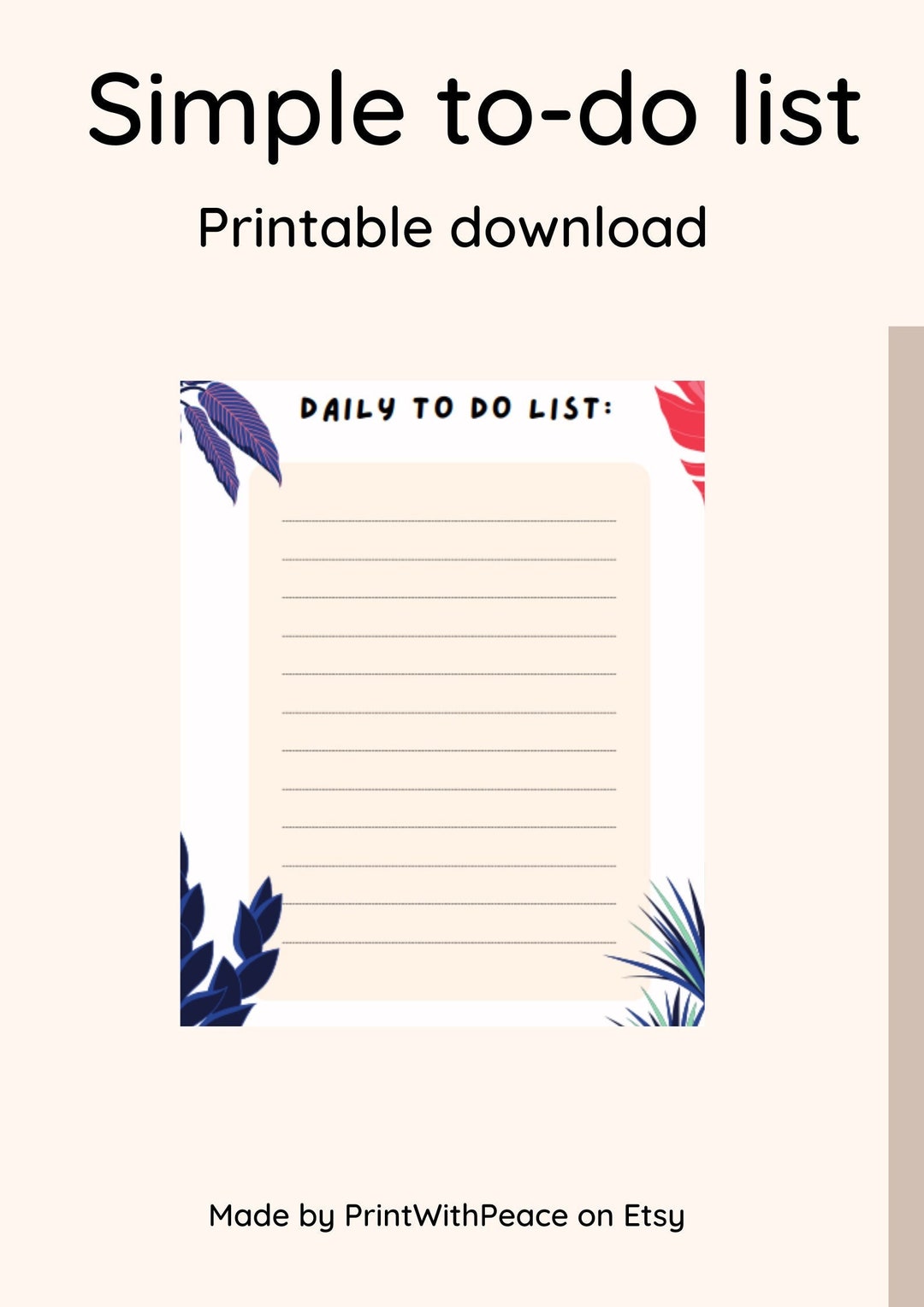 Simple Daily To-do List Printable. Productivity Tool (8.5 X 11 Inches ...