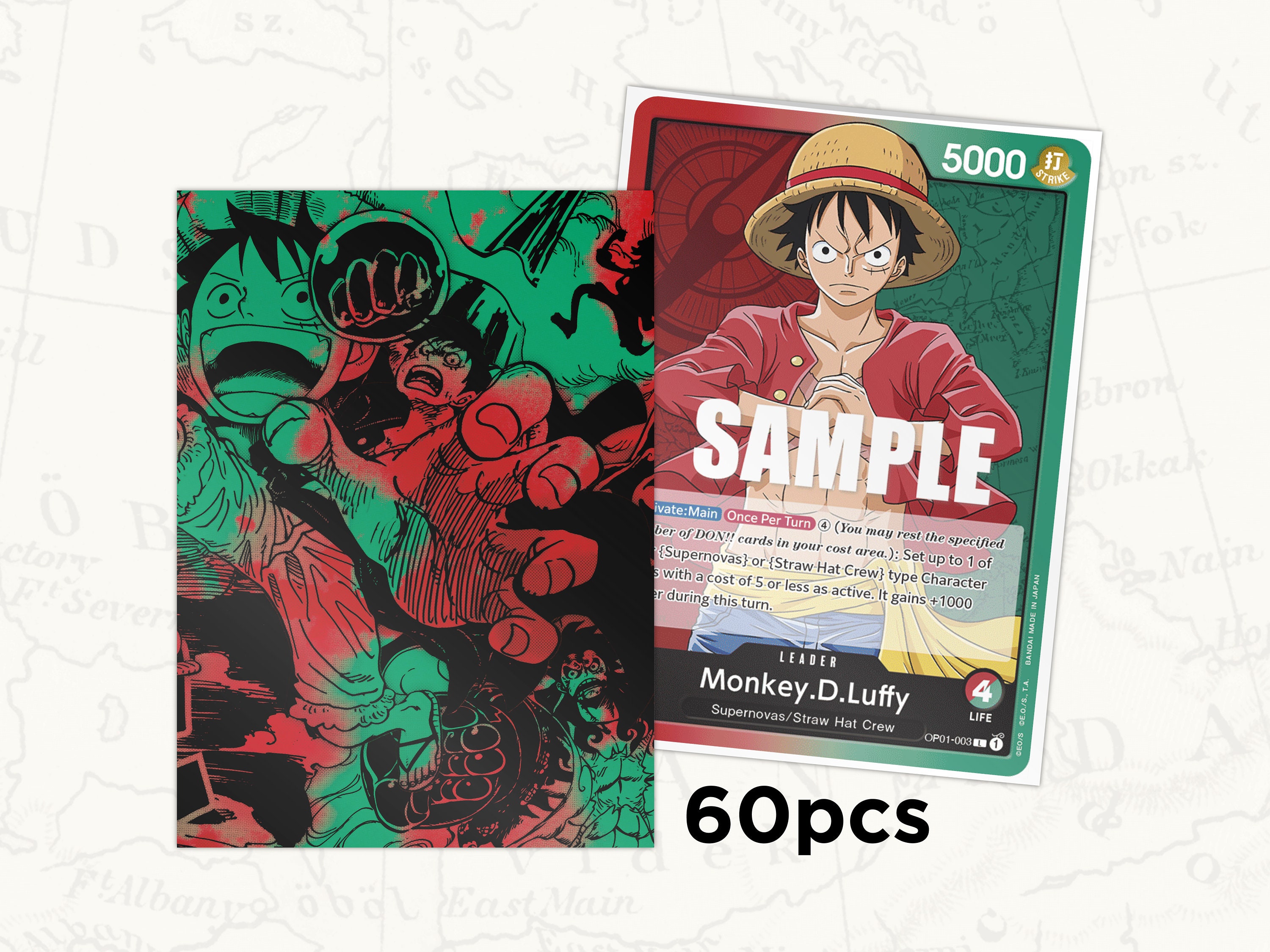 ONE PIECE TCG Sleeves: Luffy Leader Sleeves X60pcs - Etsy