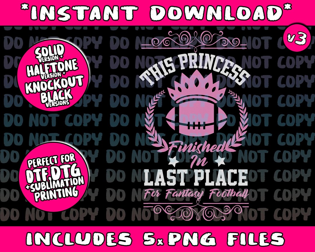 Fantasy Football Princess Funny Draft Party Loser Gift Png Bundle ...