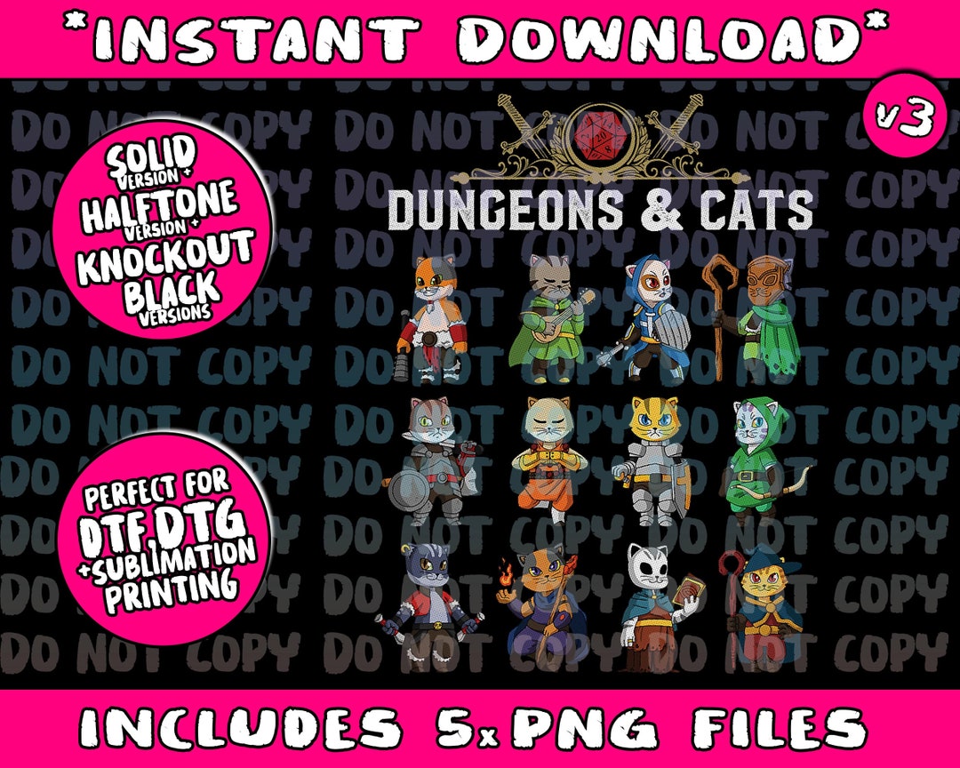 Adventurer Cats RPG D20 Fantasy Tabletop Roleplaying Gamer Png Bundle ...