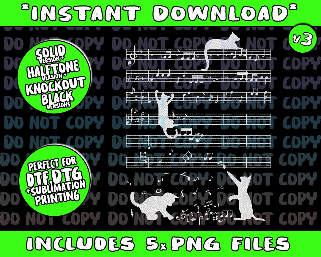 Cute Cat Kitty Playing Music Note Funny Clef Musician Art Png Bundle ...