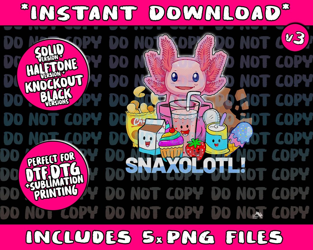 Pet Axolotl Snaxolotl Cute Snacks Funny Kawaii Png Bundle - Etsy