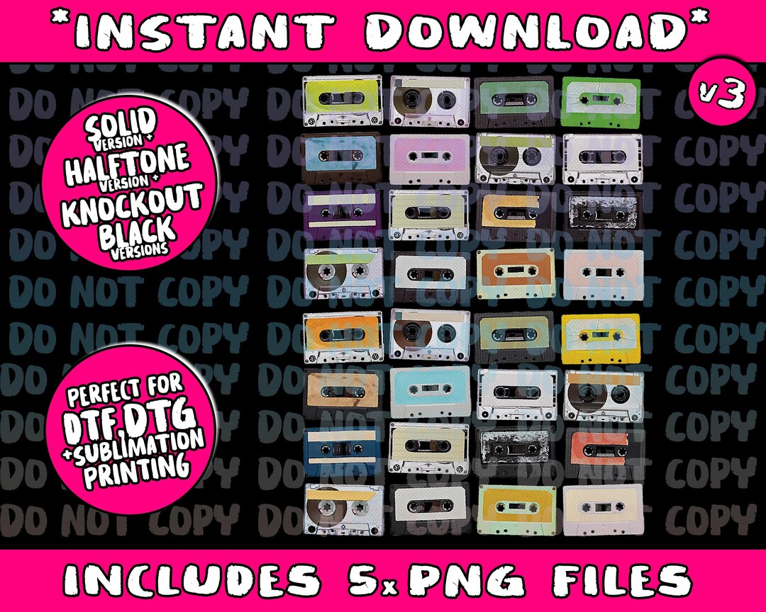 Cassette Tapes Mixtapes 1980s Radio Music Graphic Print Png Bundle ...