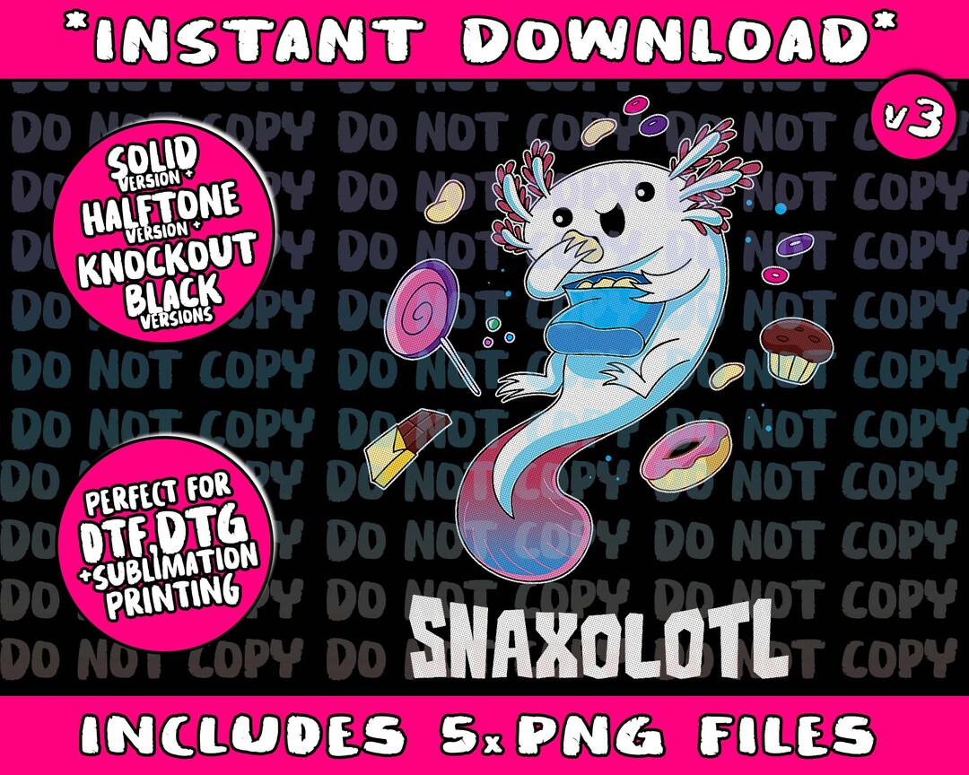 Snaxolotl Kawaii Axolotl Funny Food Lover Amphibian Pet Png Bundle ...
