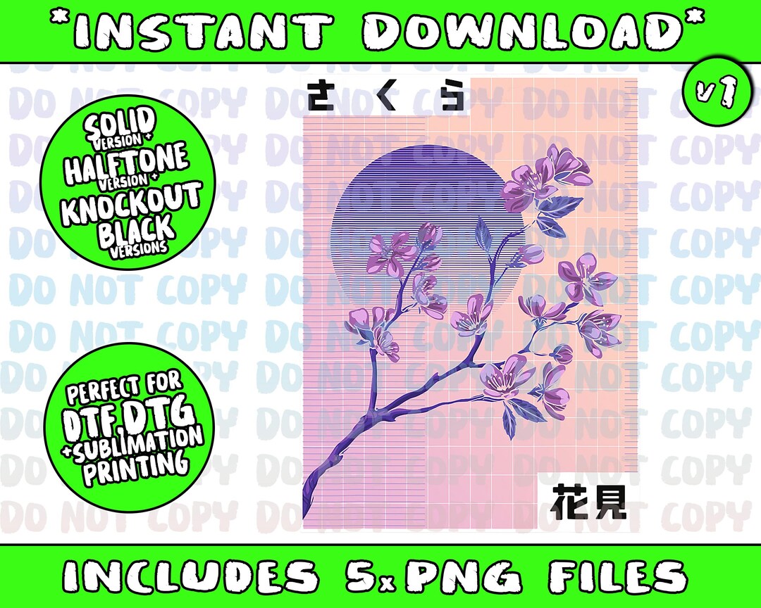 Retro Otaku Japanese Sakura Cherry Blossoms Vaporwave Png Bundle ...
