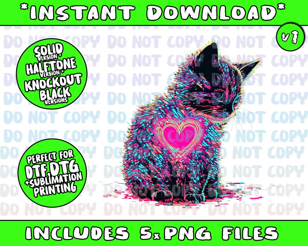 Funny Blacklight Glitch Art Cute Cat Kitten Valentine Heart Etsy
