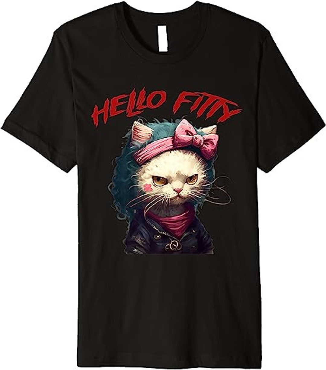 Hello Fitty Funny Cat Kitty Horror Movies Cute Halloween Premium T ...