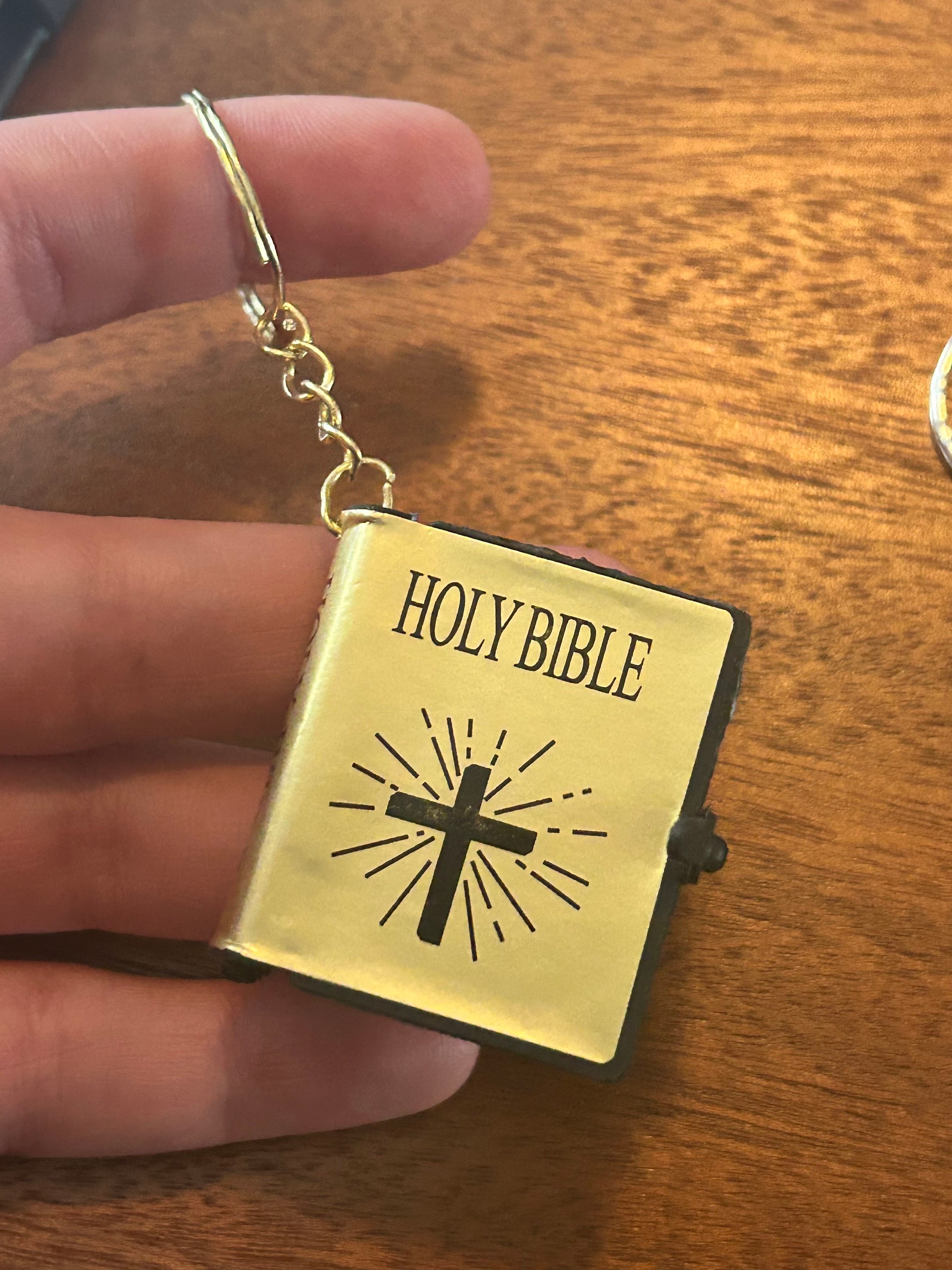 Holy Bible Keychain Bag Charm Actual Printed Christian Bible Pages Key ...