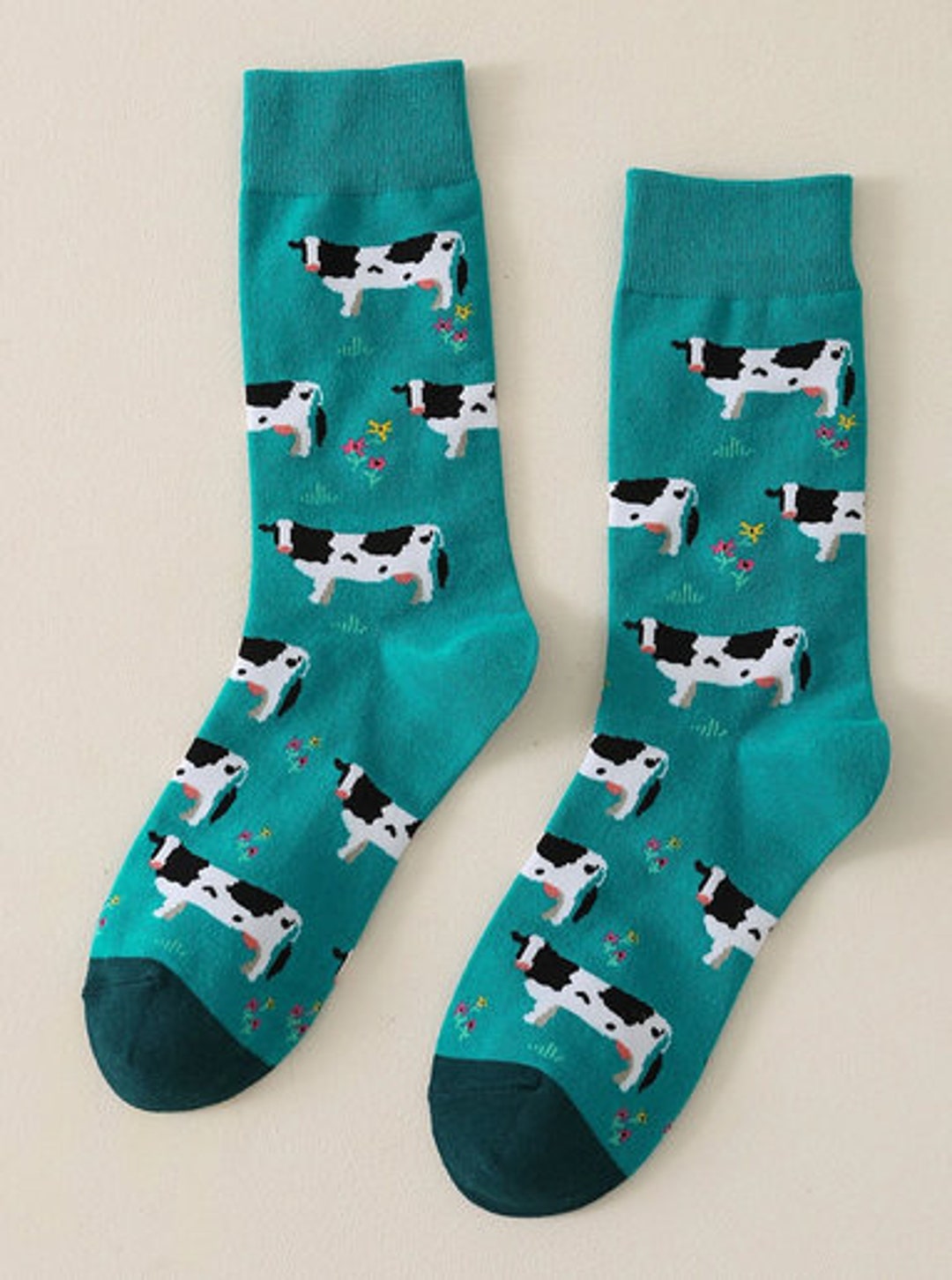 One Size Crew Cow Print Animal Design Pair of Socks - Etsy