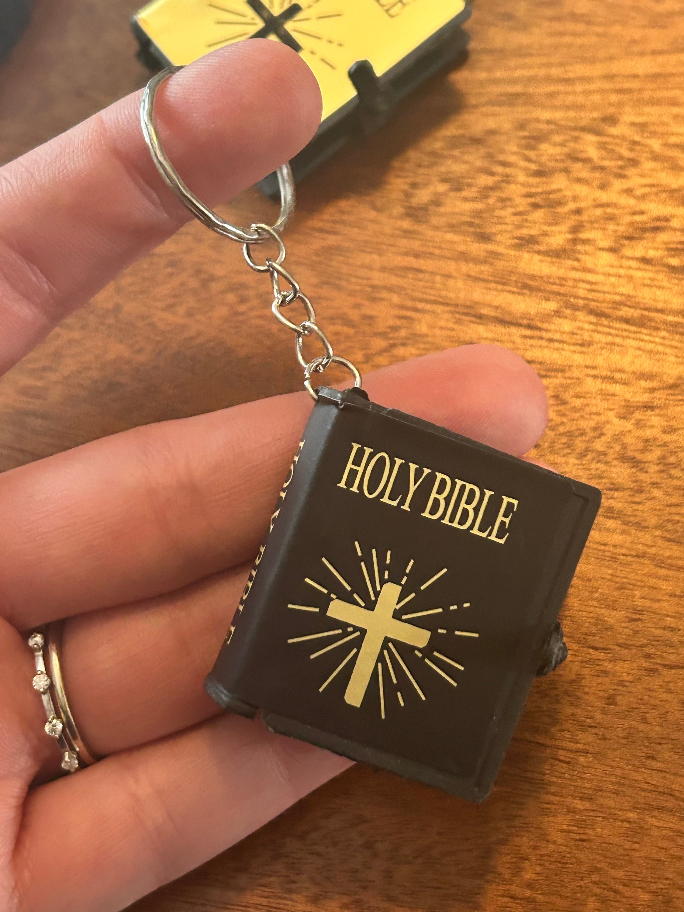Holy Bible Keychain Bag Charm Actual Printed Christian Bible Pages Key ...