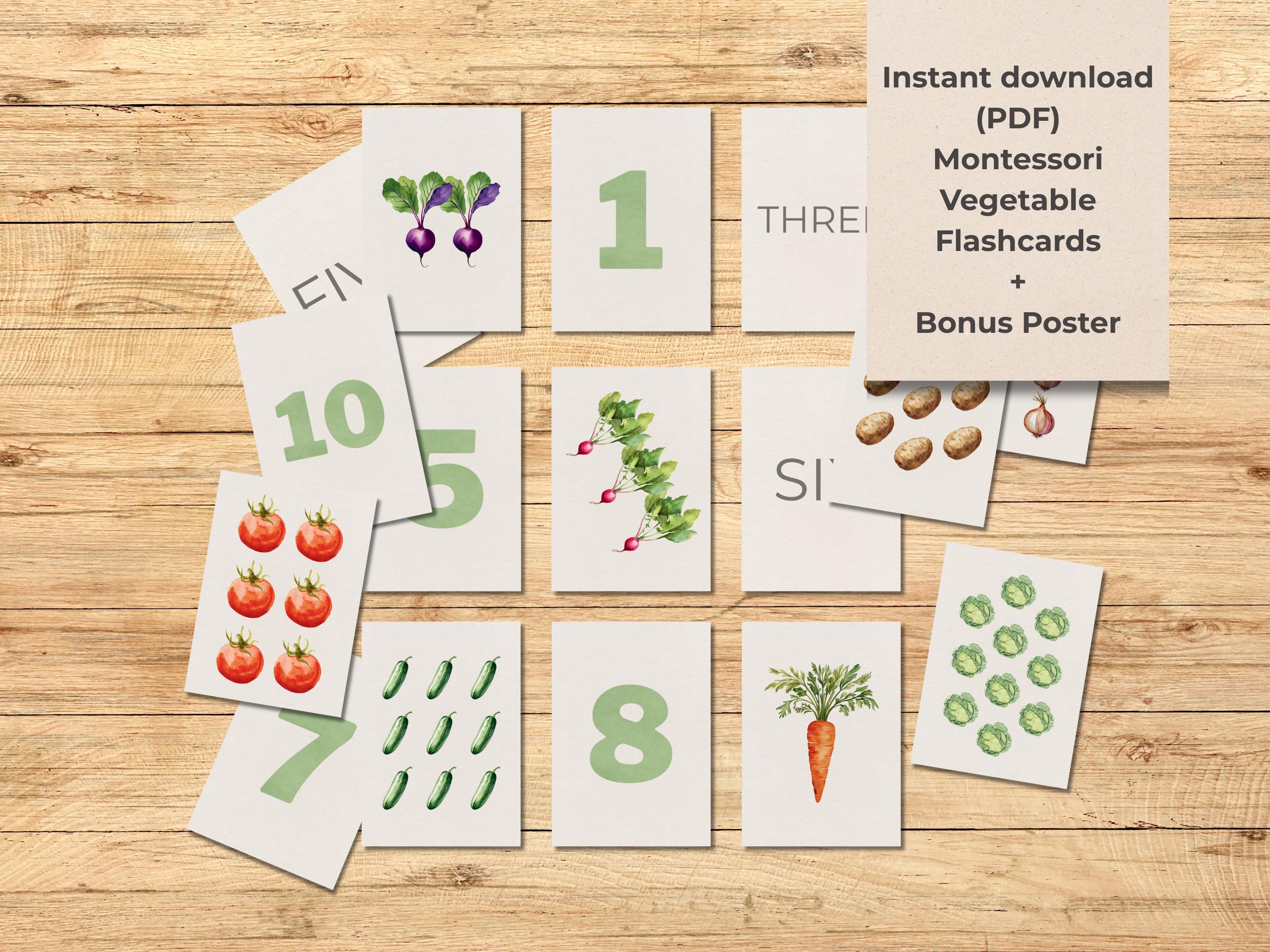 Montessori Counting Flashcards 1-10 | Vegetable Number Matching Game ...