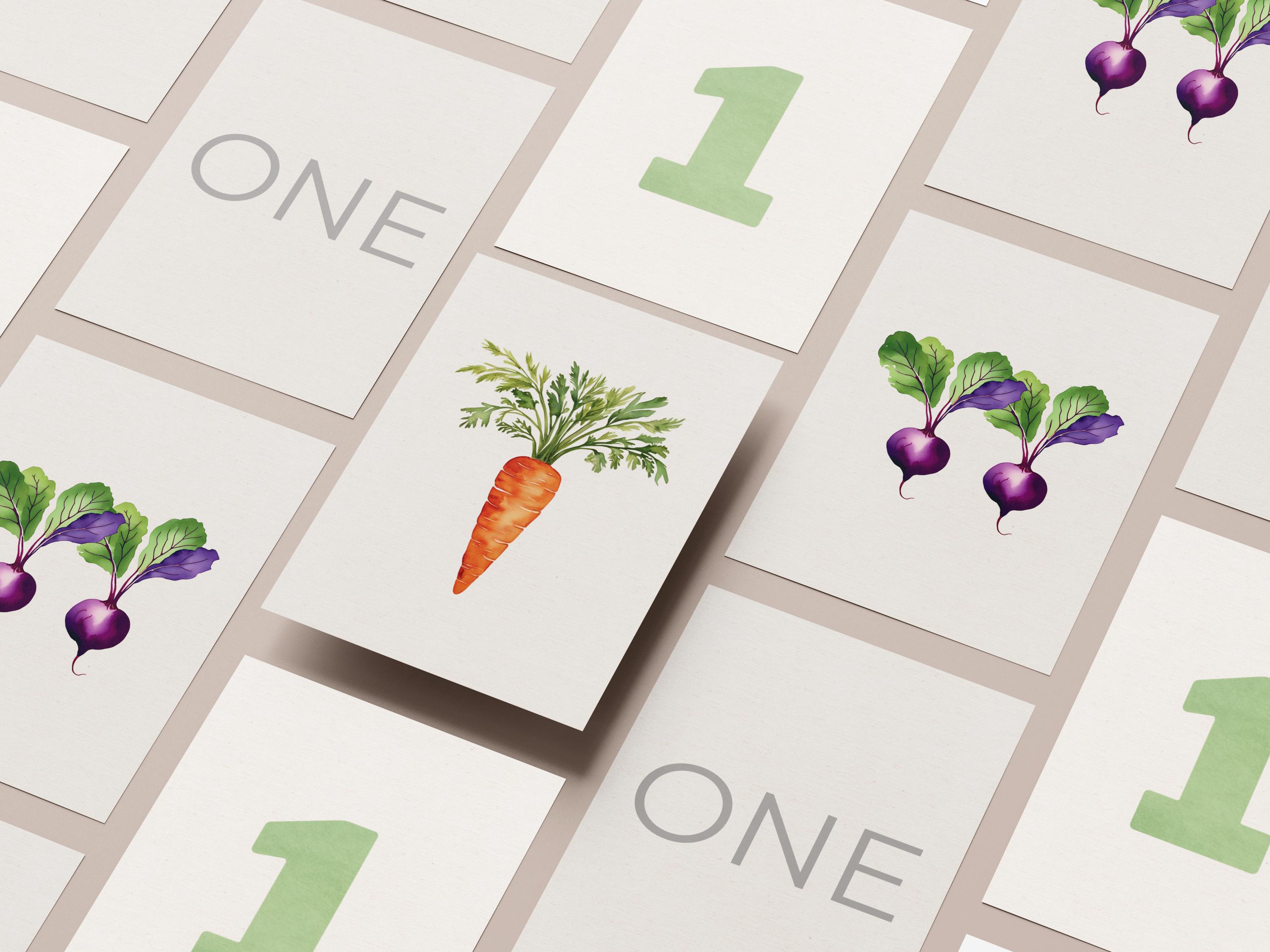 Montessori Counting Flashcards 1-10 | Vegetable Number Matching Game ...