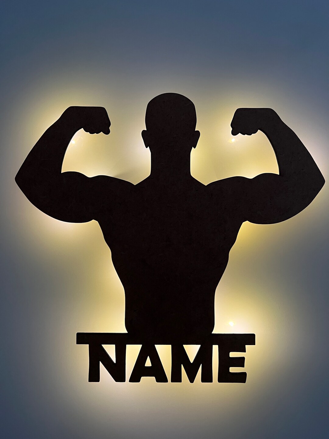 Bodybuilding Athlete Lamp Mural Name Sport Decor Wood Weight Lifting ...
