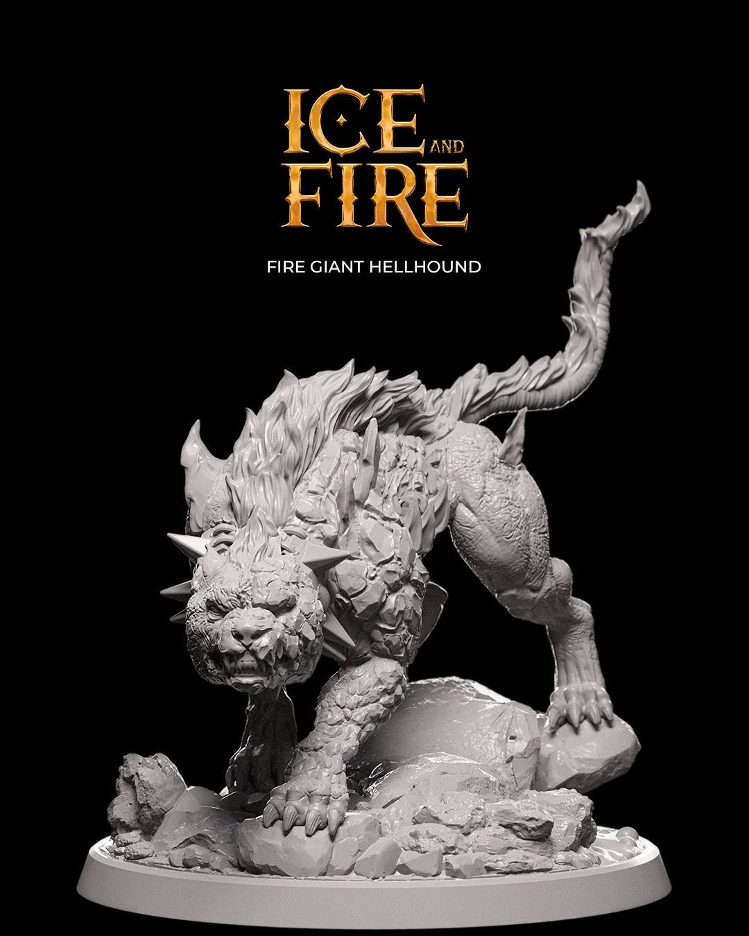 Fire Giant Hellhound 32mm Miniature for 5e RPG Tabletop Fiendish Ice ...