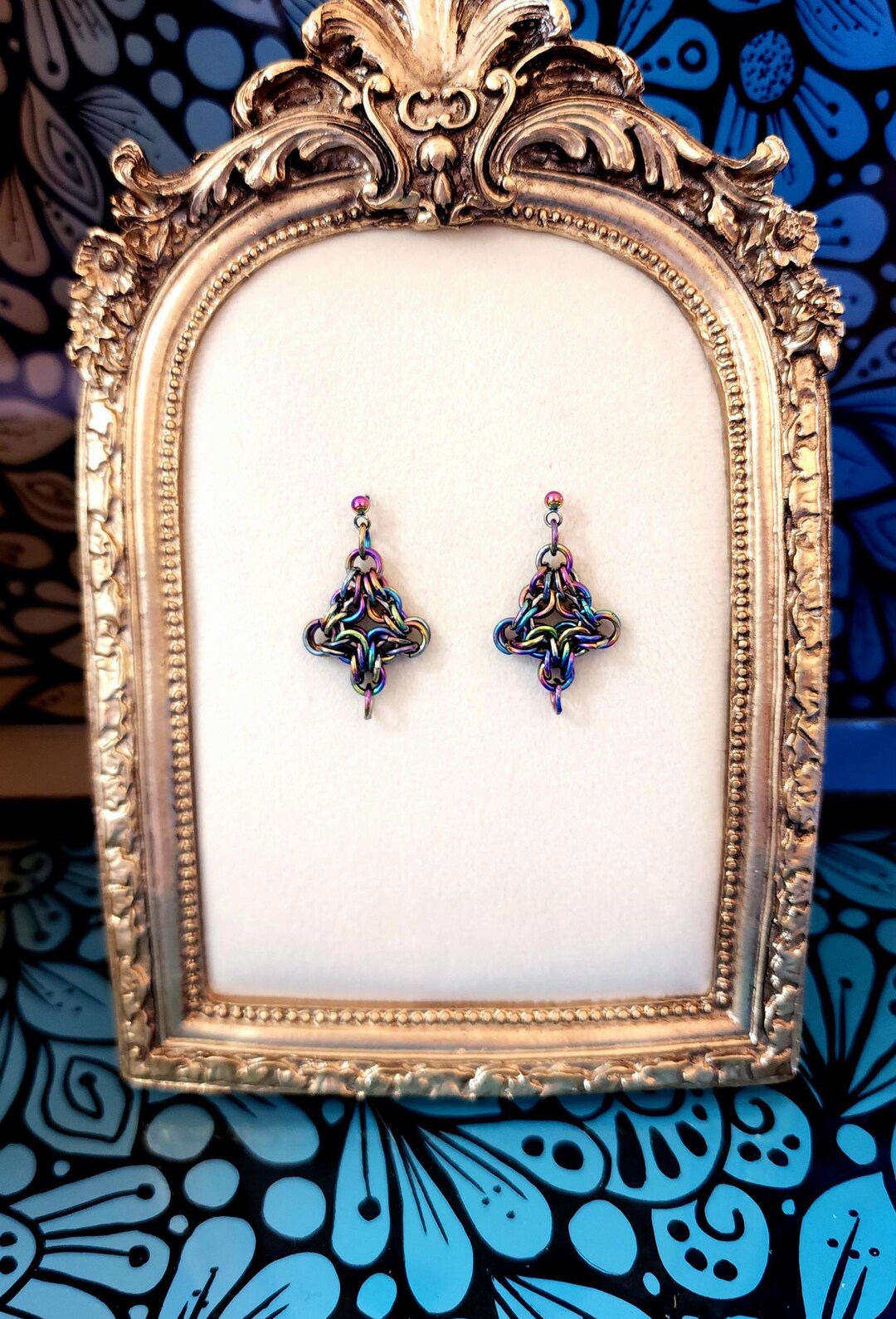 Rainbow Niobium Byzantine Star Chainmaille Earrings, Chainmaille ...