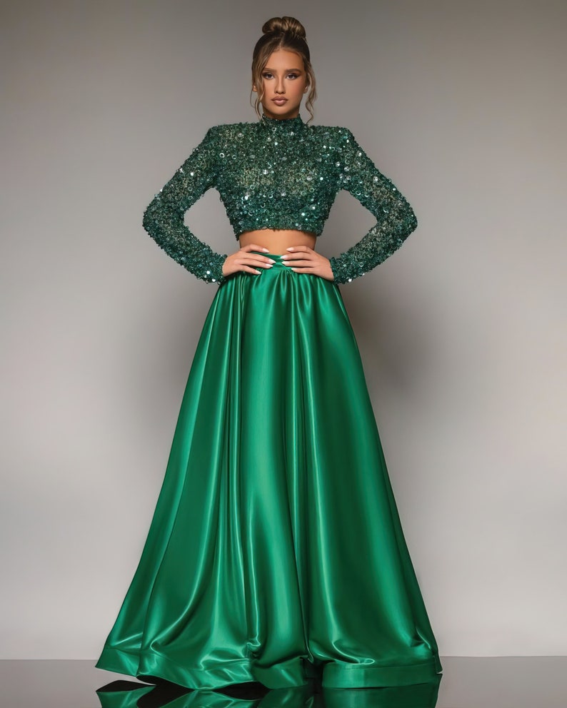 Green Evening Set Dress, Green Prom Set Dress, Green Embellished Set ...