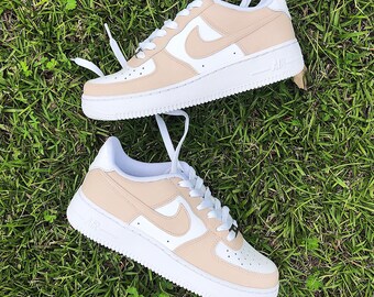 Beige Color Block and Outline Custom AF1, Handmade, Personalized Air ...