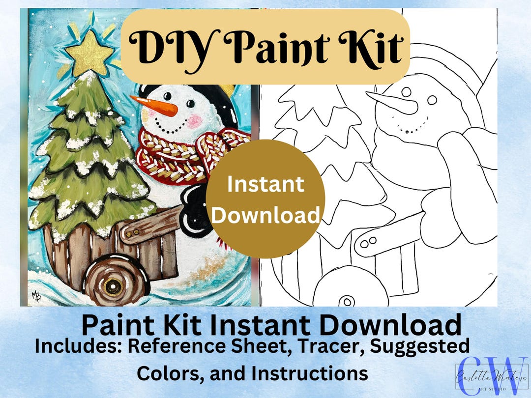 Snowman and Tree DIY Paint Kit Digital Download, Sip and Paint Party ...