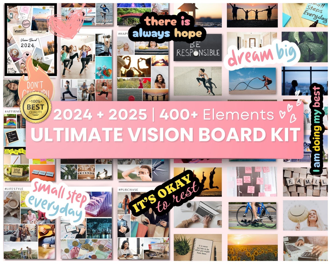 Printable Vision Board Kit: 300+ Motivational Quotes, 2025 Calendar ...