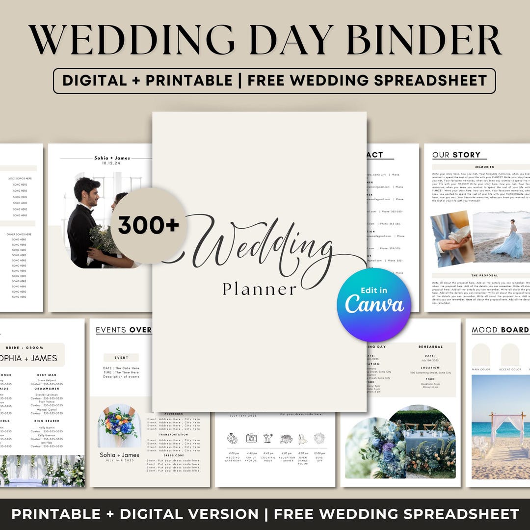 Canva Wedding Day Binder Templates | Printable Wedding Planner ...