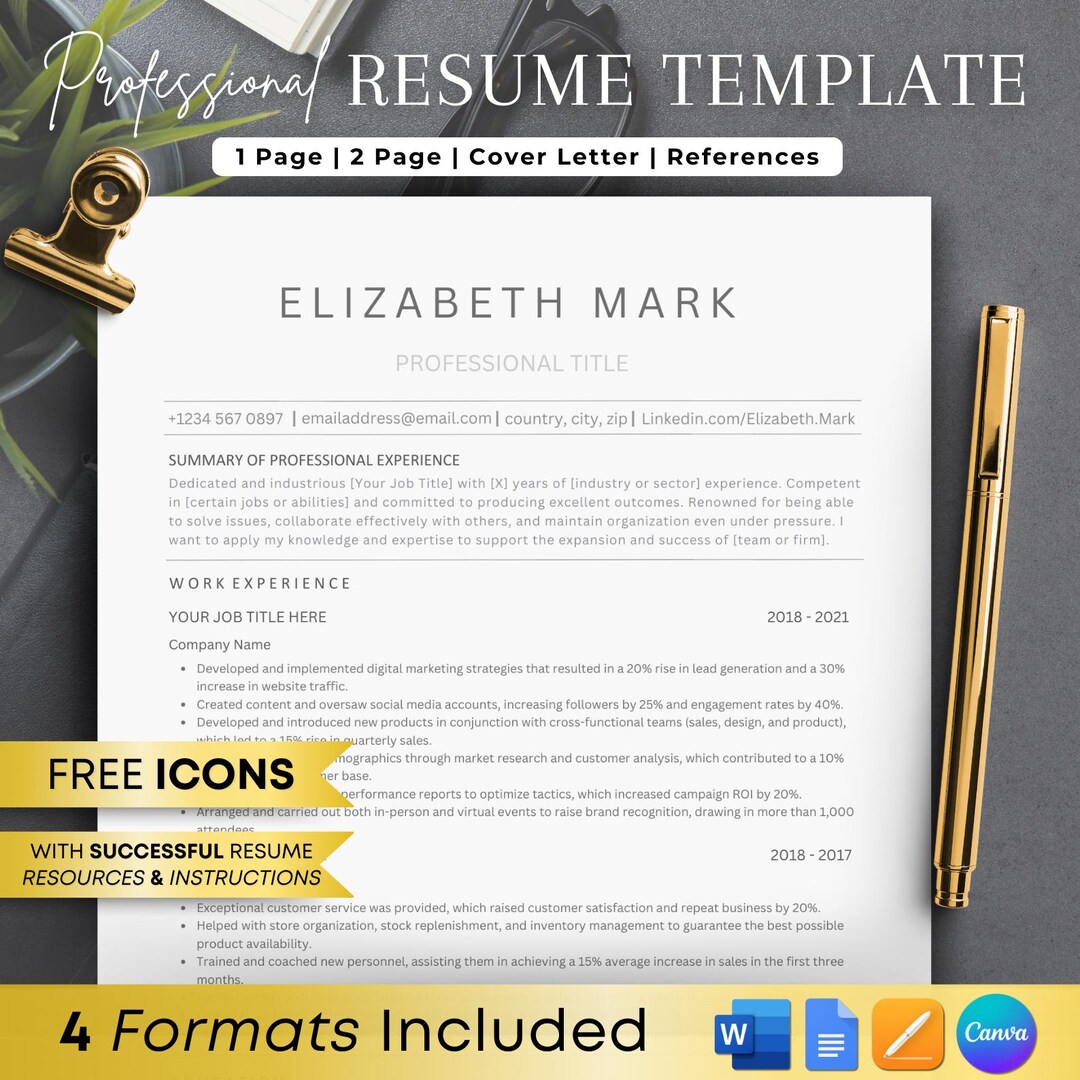 ATS Friendly Resume Template for Google Docs, Word and Pages Resume ...