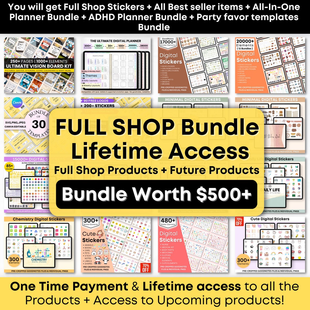 Digital Planner Stickers: Whole Shop Bundle, Goodnotes, PNG (lifetime ...