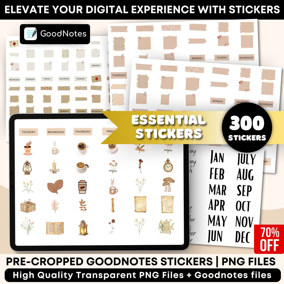 300+ Daily Digital Sticker Book for Goodnotes,typography Stickers ...