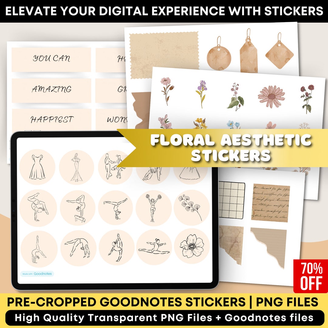 Floral Aesthetic Stickers, Digital Goodnotes Stickers, Aesthetic iPad ...