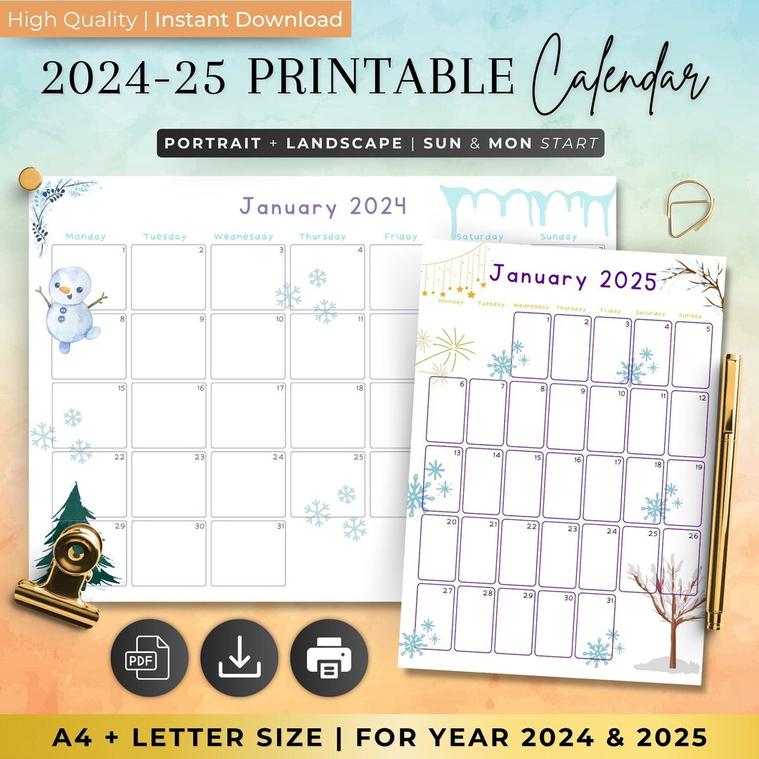 2024 Printables Calendar, Editable Kids Calendar, Monthly Blank ...