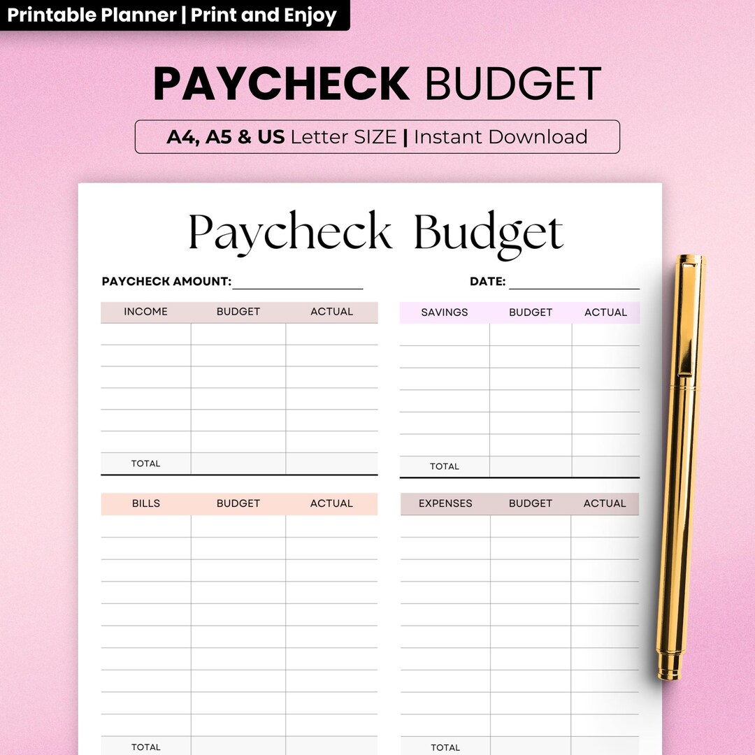 Paycheck Budget Planner Printable | Paycheck Tracker | Budget PDF ...