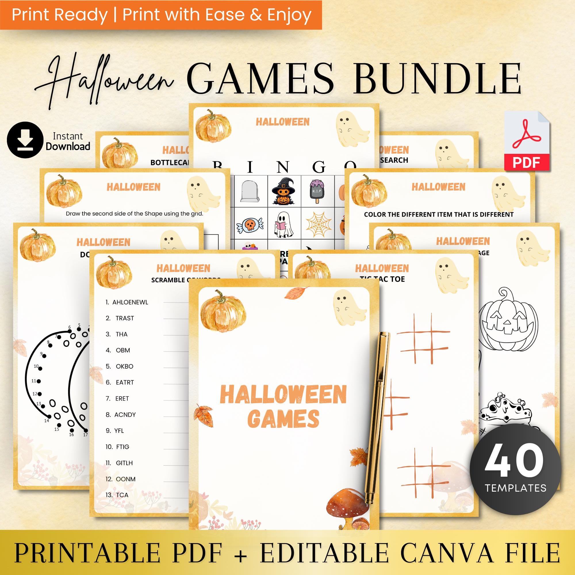 Printable Halloween Games Bundle: 40+ Party Activities (digital ...
