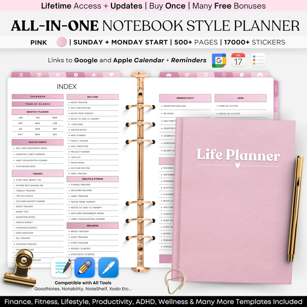 All-in-one Digital Life Planner: 2025-2026, Stickers, Notebooks ...