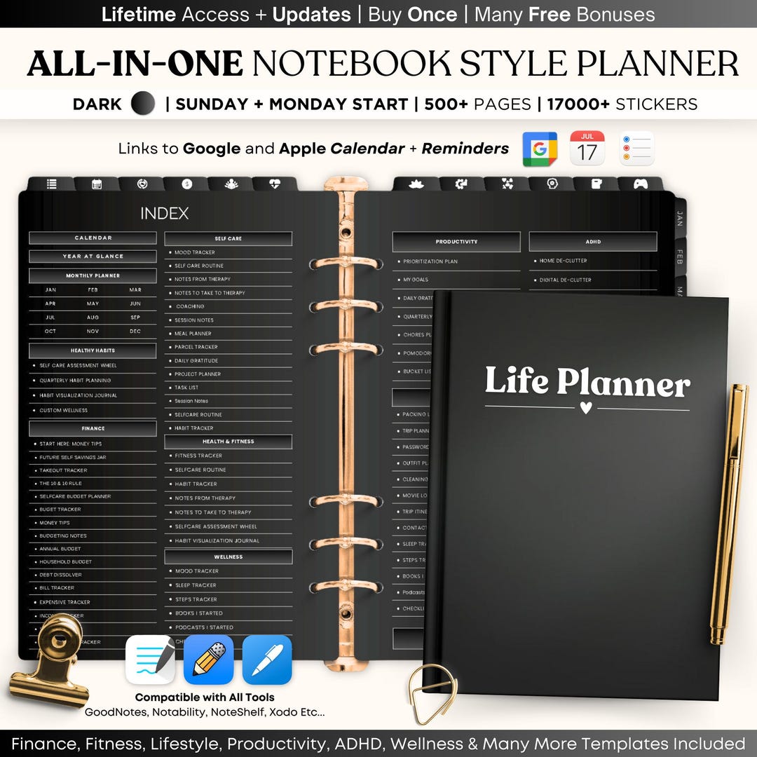 Dark Mode Digital Planner: 2024-2026, Goodnotes Template (digital ...