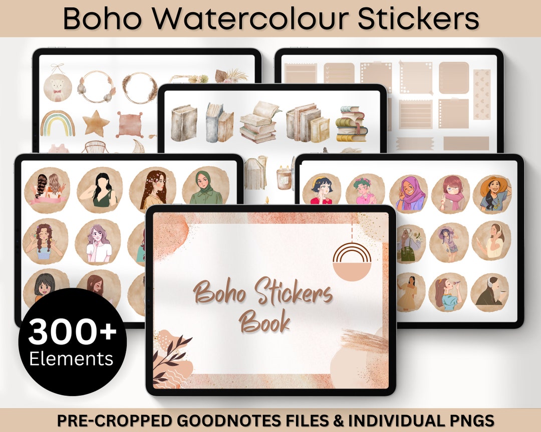 Daily Digital Sticker Book for Goodnotes, Watercolor Boho Neutral ...