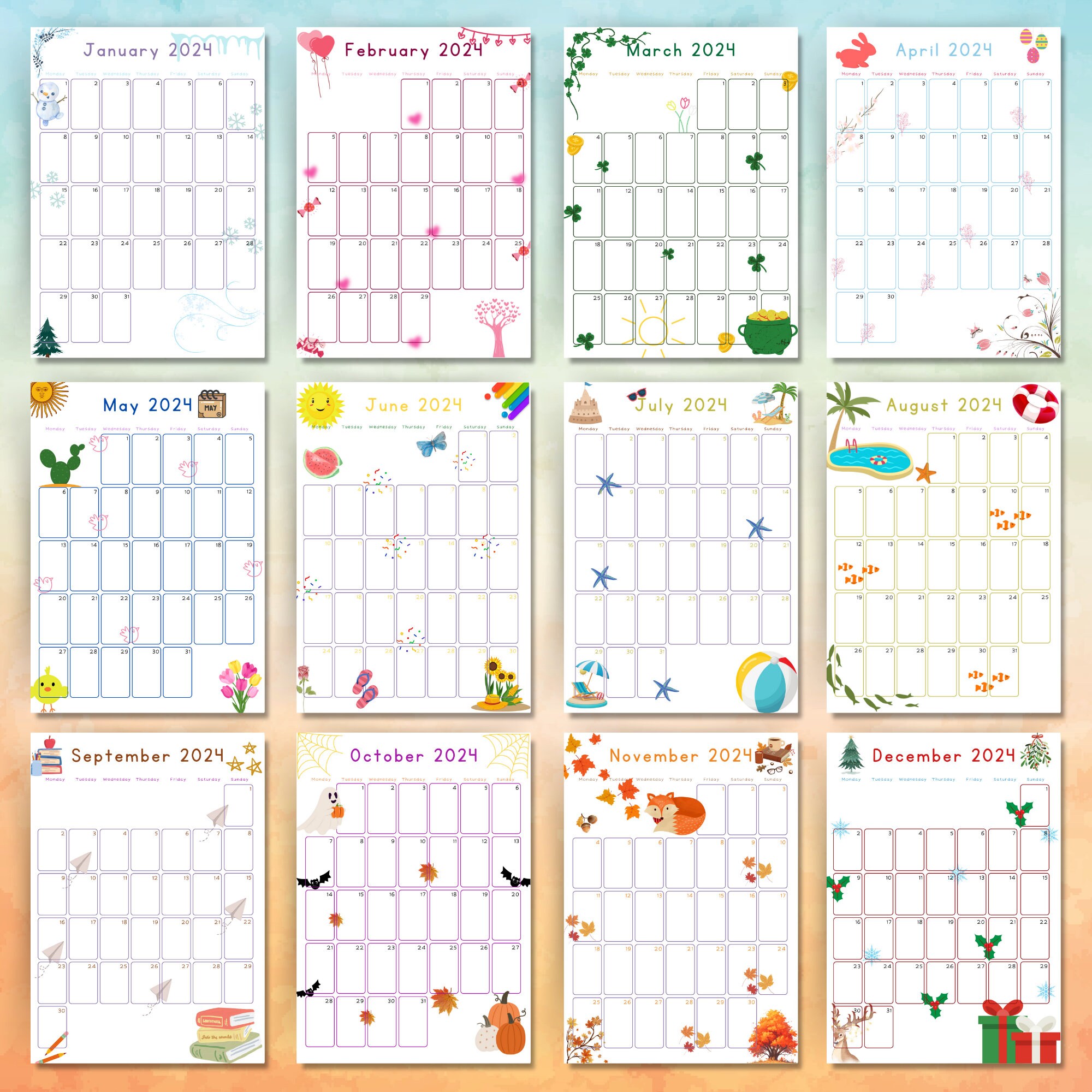 2025 Kids Calendar Printable: Monthly Planner (PDF) - Etsy