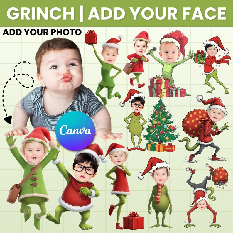DIY Grinch Photo Template, Canva Project, Christmas Craft (instant ...