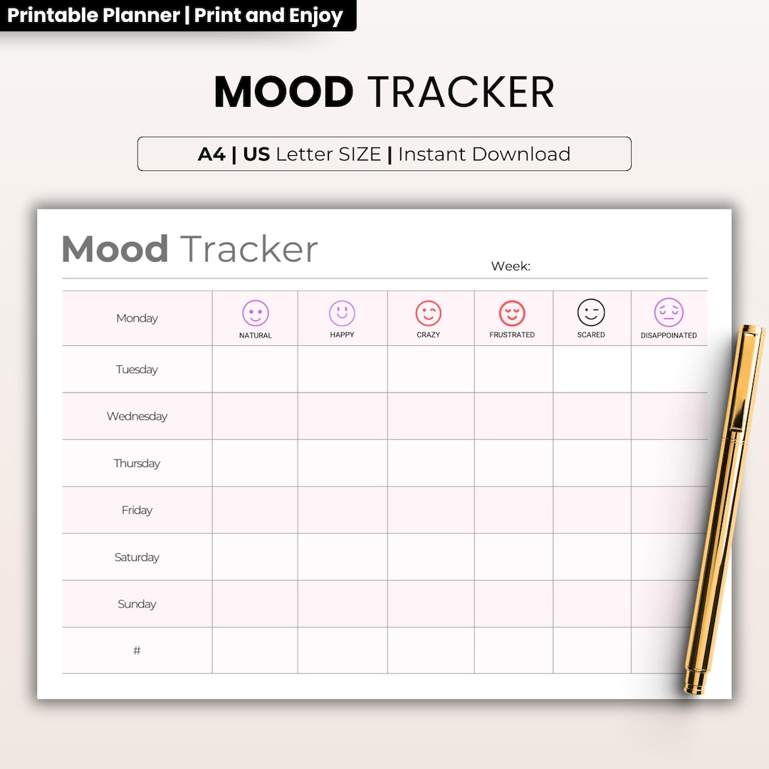 Daily Mood Journal, Mood Tracker, Mental Health Planner, ADHD Daily ...