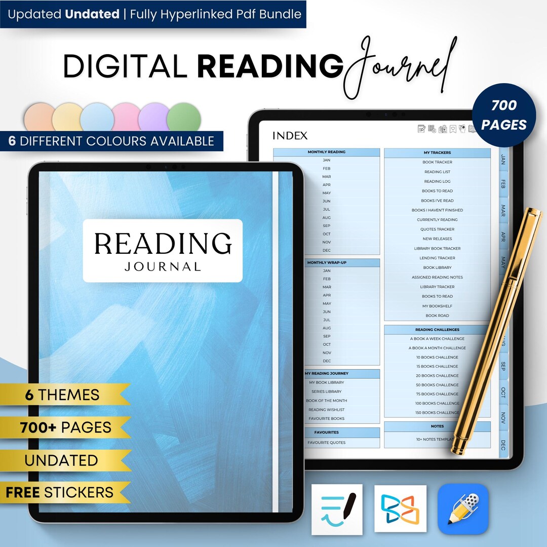 Digital Reading Journal, Book Review & Library Tracker for Goodnotes ...