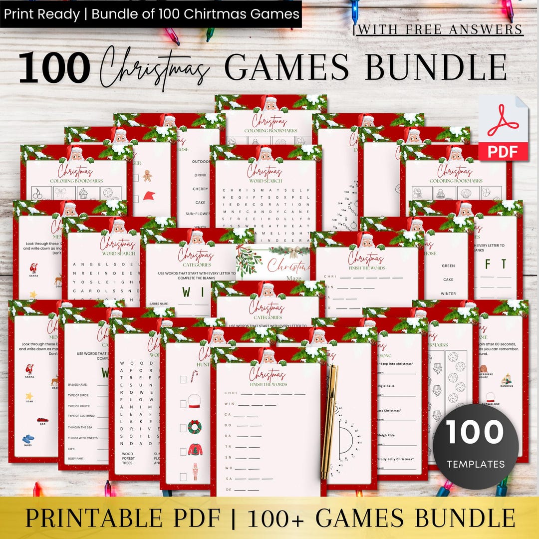Printable Family Christmas Games Bundle 100 Holiday Party Games ...