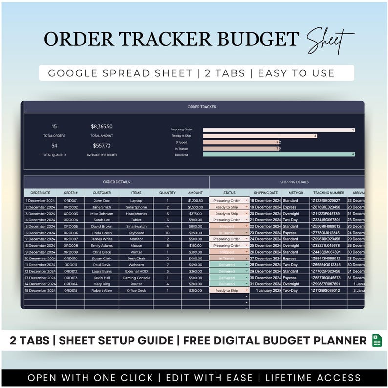 Order Tracker Google Sheet: Small Business Management Template (digital ...