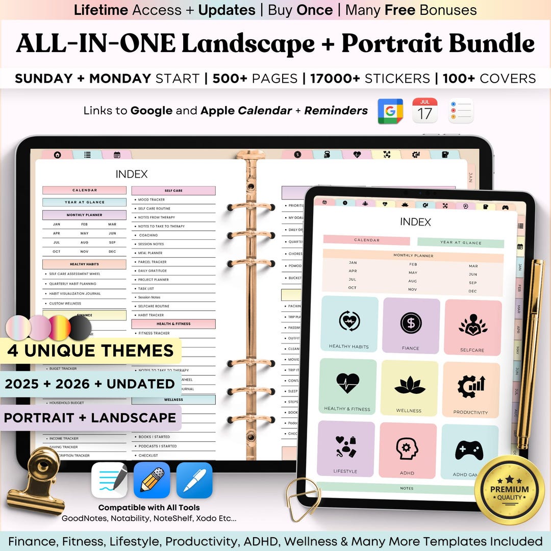 All-in-one Digital Planner: 2025, 2026, Undated, Goodnotes, Notability ...