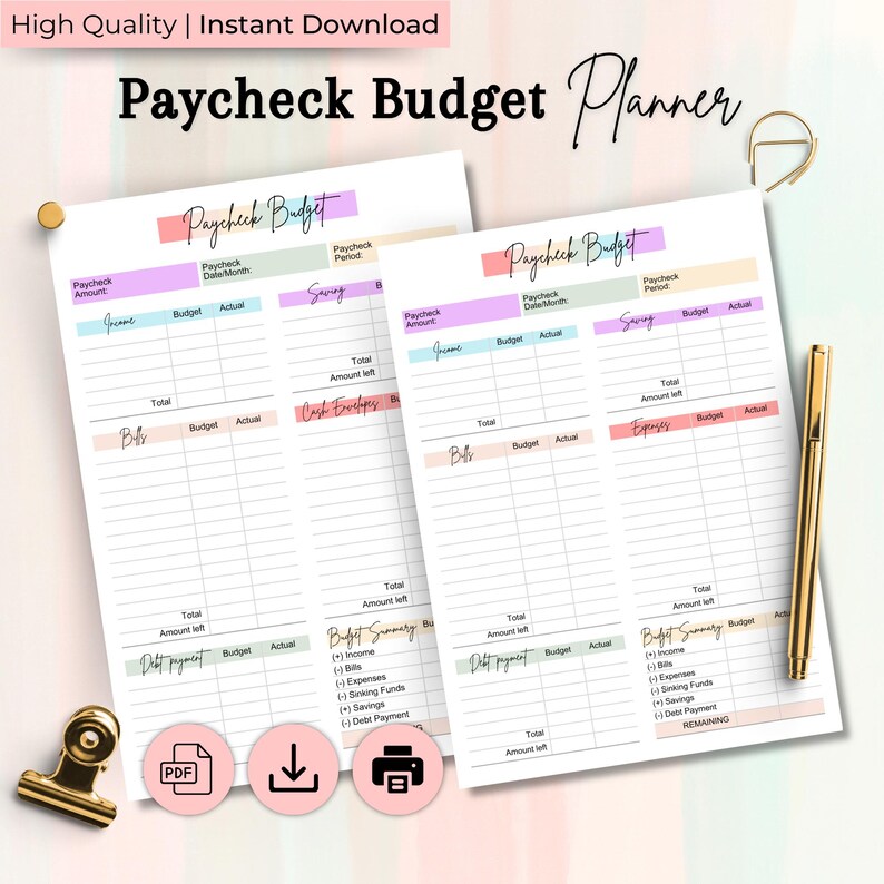 Printable Paycheck Budget Planner: Editable Finance Tracker (PDF) - Etsy