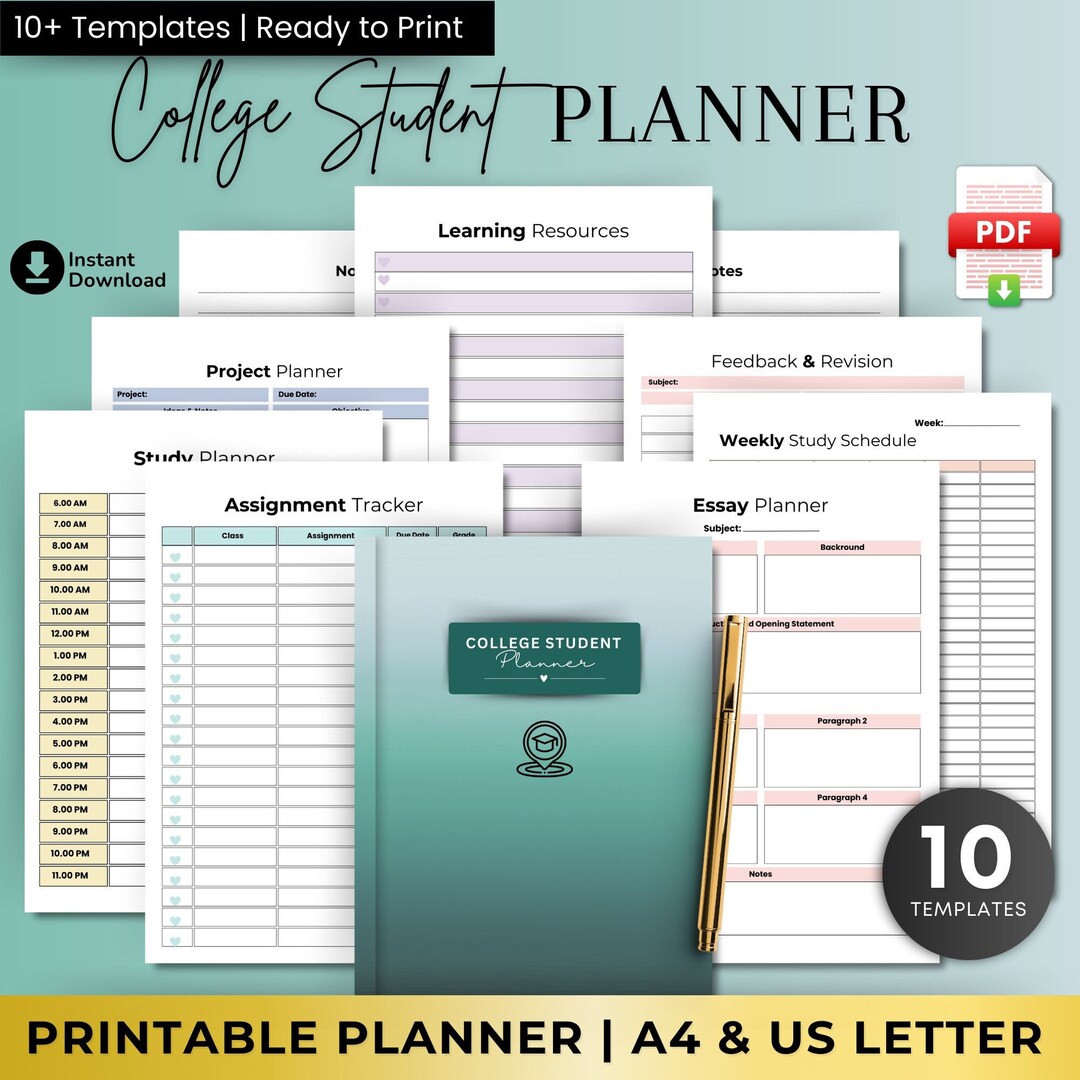 Collage Student Planner Bundle , Daily Study Tracker School Assignment ...
