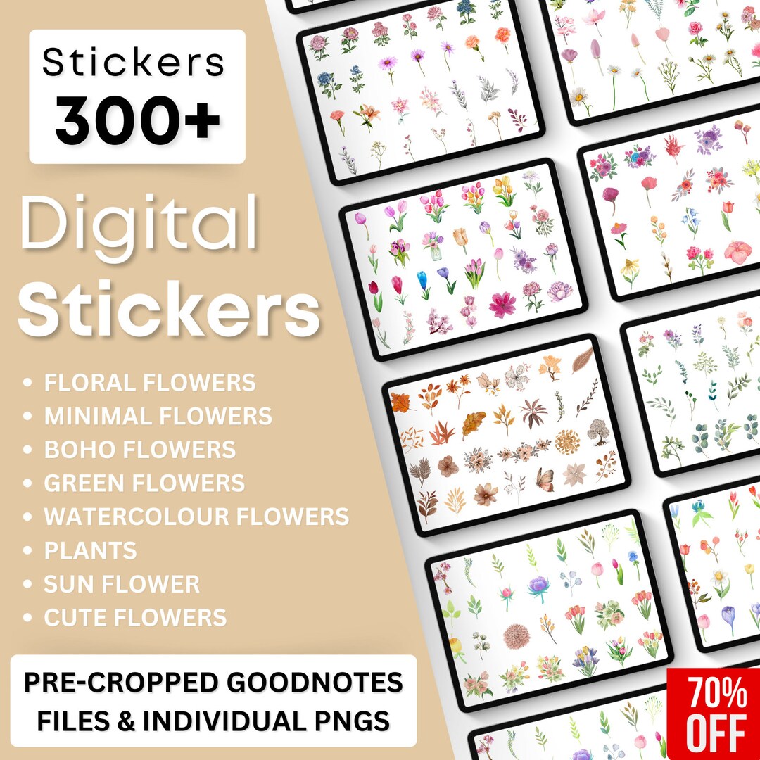 300+ Digital Stickers for Goodnotes, Daily Digital Sticker, Boho Flower ...